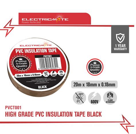 Electricmate High Grade Pvc Insulation Tape Black 20m Gentech