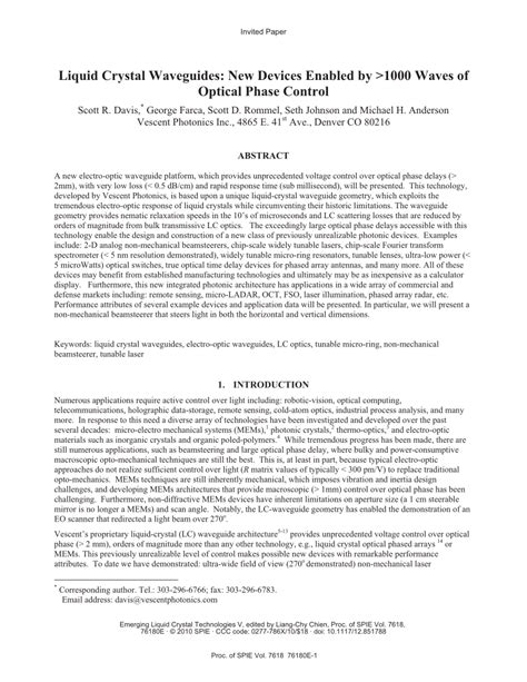 Pdf Liquid Crystal Waveguides New Devices Enabled By 1000 Waves Of Optical Phase Control