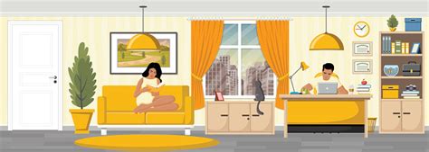 거실에서 책을 읽는 젊은 부부 가구에 대한 스톡 벡터 아트 및 기타 이미지 가구 가정의 방 꽃병 Istock
