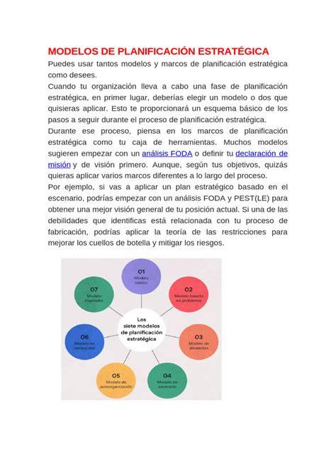 Modelos De Planificación Estratégica Pdf Planificación Estratégica
