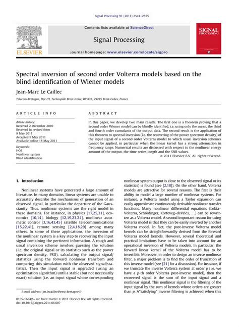 pdf spectral inversion of second order volterra models based on the