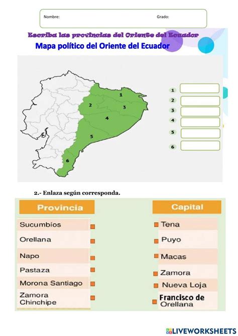Ecuador Provincias Y Capitales Del Oriente Provincia
