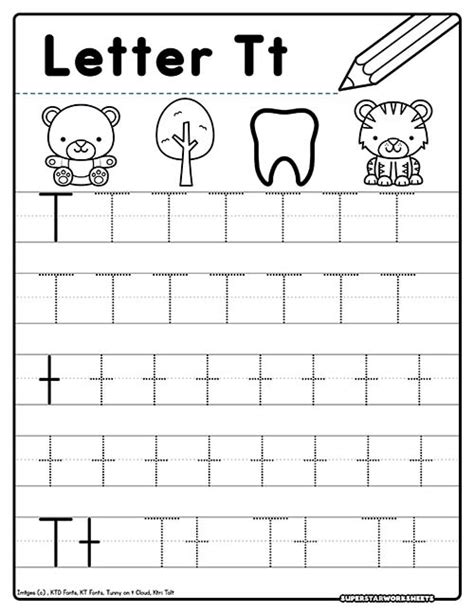 Letter T Tracing Worksheets Superstar Worksheets