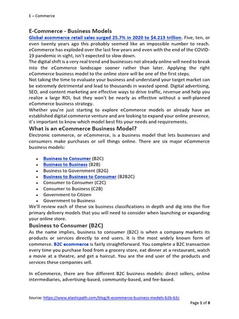 E Commerce Business Models Pdf E Commerce Retail