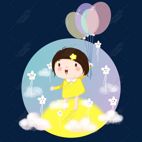 만화 손으로 그려진 동화 같은 꿈꾸던 어린 소녀 Png 일러스트 무료 다운로드 Lovepik