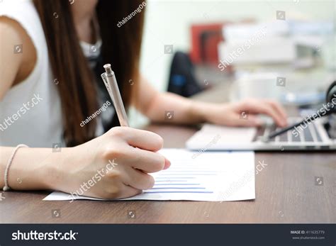 Close Work Woman Writing On Paper Stock Photo 411635779 Shutterstock