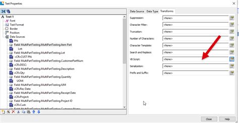 bartender multiple numbers in a field want to split for labels