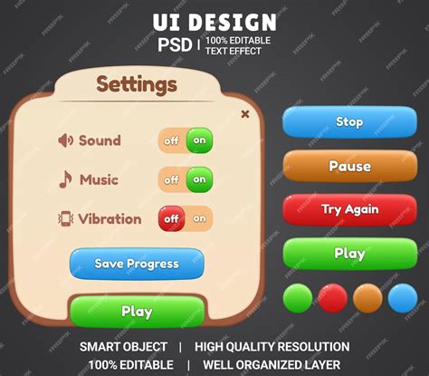 Современный casual game ui kit design game ui kit psd Поп ап игра ui