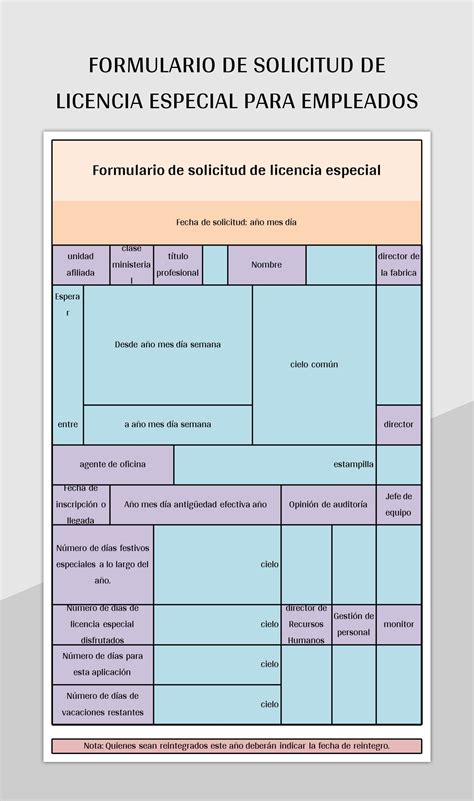 Plantilla De Excel Formulario De Solicitud De Licencia Especial Para