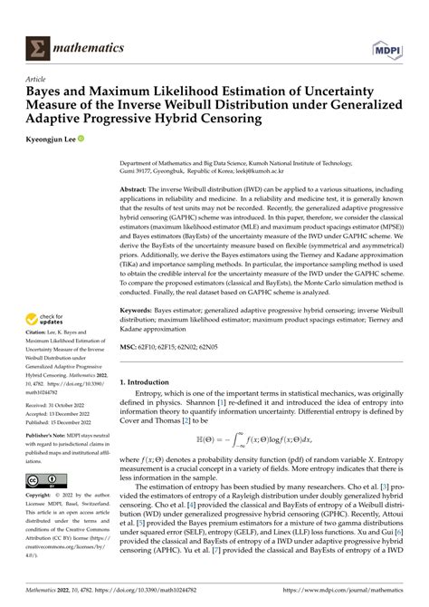 PDF Bayes And Maximum Likelihood Estimation Of Uncertainty Measure Of The Inverse Weibull