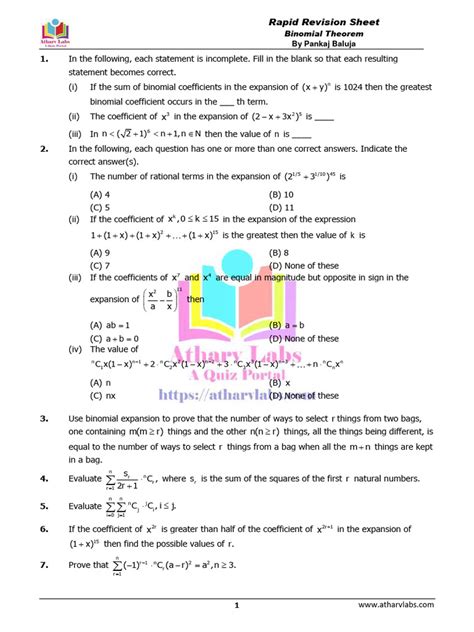 4 Binomial Theorem Download Free Pdf Abstract Algebra Numbers