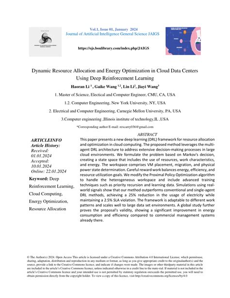 Pdf Dynamic Resource Allocation And Energy Optimization In Cloud Data Centers Using Deep