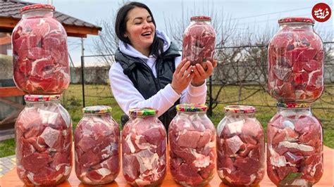 ویدئو پخت تماشایی گوشت گاو در ظروف شیشه ای توسط کدبانوی روستایی اوکراینی