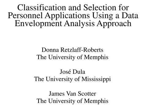 Ppt Classification And Selection For Personnel Applications Using A