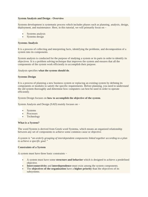 System Analysis And Design Pdf Software Testing System