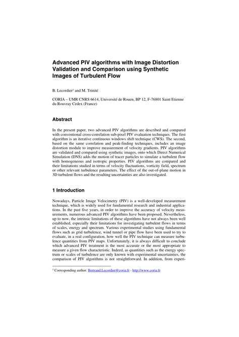 Pdf Advanced Piv Algorithms With Image Distortion Validation And