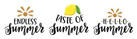 3 여름의 세트는 손 글자 로고 아이콘을 따옴표 플래너 캘린더 주최자 카드 배너 포스터 머그잔 스크랩북 베개 케이스에 대한 벡터