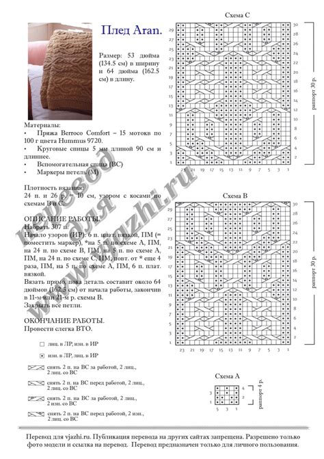 Вязаный плед с косами Aran