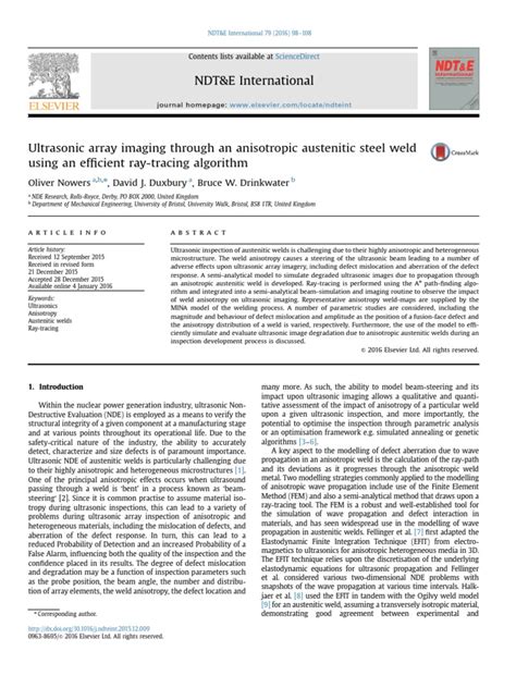 Ultrasonic Array Imaging Through An Anisotropic Austenitic Steel Weld Using An Efficient Ray