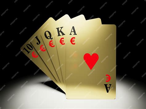 돈 기호가 있는 로얄 스트레이트 플러시 카드 놀이 포커 핸드 프리미엄 사진