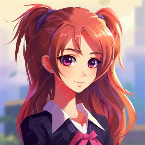 Premium Photo Anime Girl With Long Red Hair And Purple Eyes