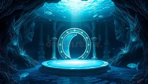 Submerged Ancient Portal A Pixel Art Underwater Fantasy Stock