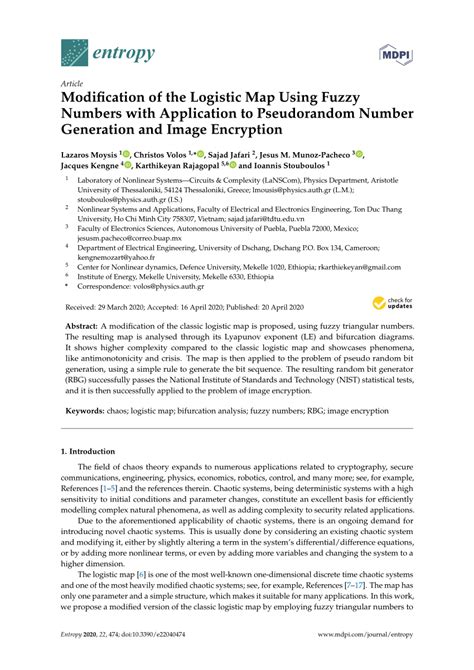 pdf modification of the logistic map using fuzzy numbers with application to pseudorandom