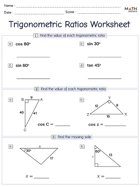 Trigonometric Ratios Worksheet Pdf