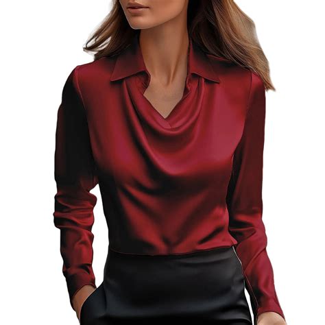 Jxximdong Plus Size Women Blouses Womens Elegant Cowl Neck Satin