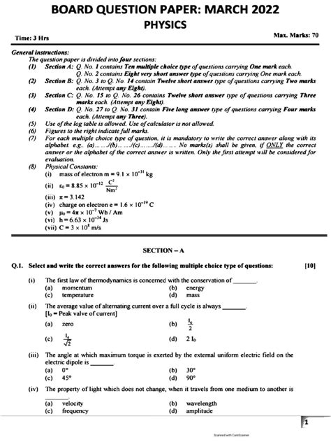 Class 10th Icse Physics Pyqs