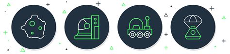 세트 라인 우주 비행사 헬멧 화성 탐사선 소행성 및 우주 캡슐 아이콘 벡터 건강관리와 의술에 대한 스톡 벡터 아트 및 기타 이미지 건강관리와 의술 과학 교통수단