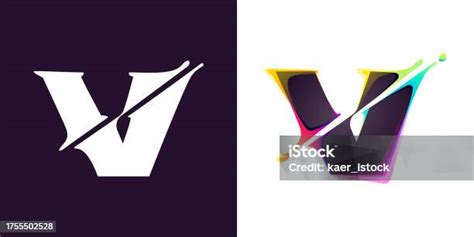 사이버 왜곡 색상 이동 효과가 있는 V 문자 로고 문자 이중 노출 글꼴 네온 글리치 환상 아이콘입니다 Brand Name Online Messaging Platform에