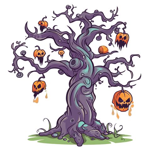 할로윈 나무 벡터 스티커 클립 아트 호박과 Jackolanterns 만화를 들고 무서운 할로윈 나무의 이미지 상표 클립