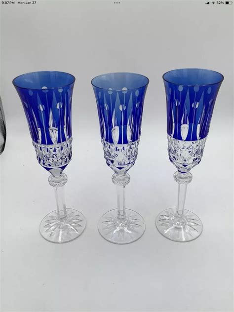 Ajka Faberge Xenia Cobalt Blue Cut Clear Crystal Champagne Wine Flute