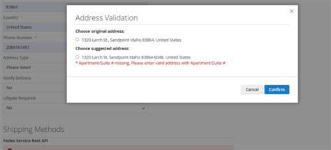 fedex address validation rest api show error message with missing