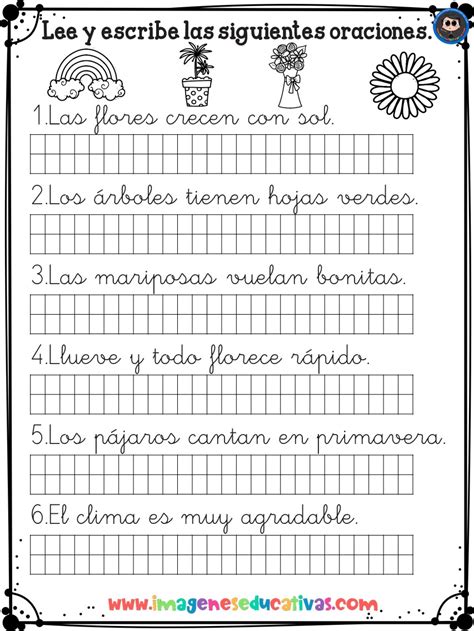Hojas De Caligrafía De Oraciones Cortas Y Sencillas Imagenes Educativas