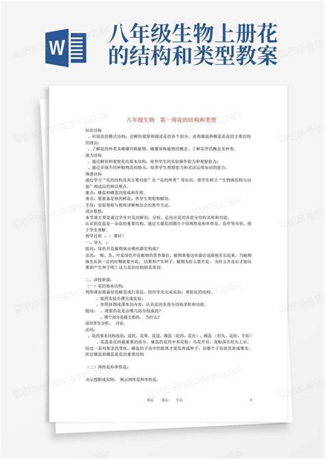 八年级生物上册花的结构和类型教案 Word模板下载 编号lanjaman 熊猫办公
