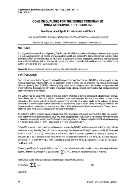 Pdf Comb Inequalities For The Degree Constrained Minimum Spanning Tree Problem