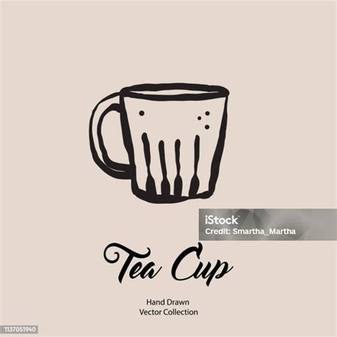 차 컵 손으로 그린 벡터 일러스트 레이 션 오래 된 스타일입니다 카페 메뉴 로고 배너 레트로 손으로 그린 스타일에 대 한 고립 된 찻잔의 벡터 라인 그림 커피 숍 레스토랑에