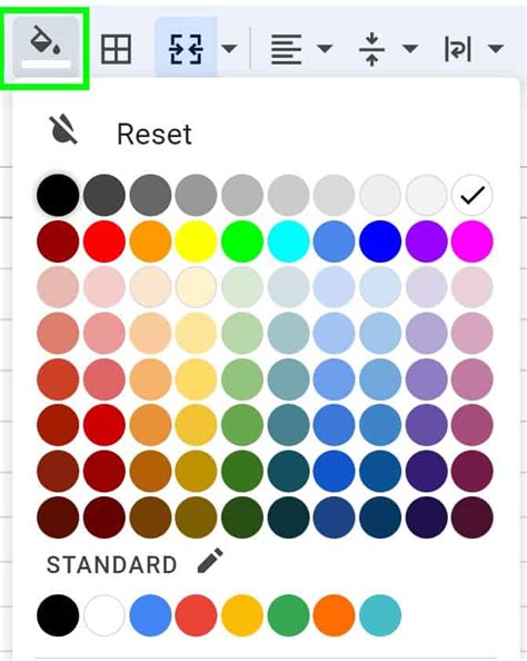 Selecting Background Highlight Color In The Fill Color Menu In Google Sheets Spreadsheet Class