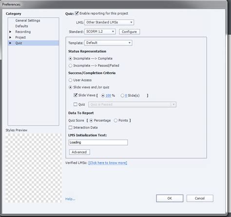 Captivate Settings Elearning