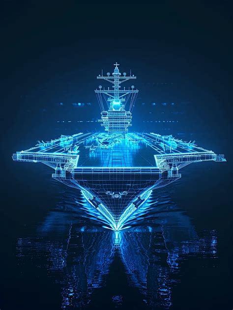 一艘很酷的大型航空母舰的线框全息图海报 花瓣网