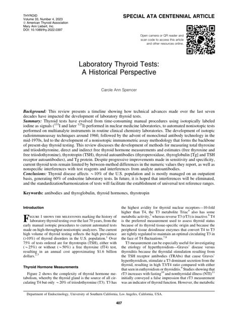 Laboratory Thyroid Tests A Historical Perspective Pdf Thyroid