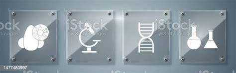 테스트 튜브와 플라스크 Dna 기호 현미경 및 콧물과 바이러스를 설정합니다 정사각형 유리 패널 벡터 Dna에 대한 스톡 벡터 아트 및 기타 이미지 Istock