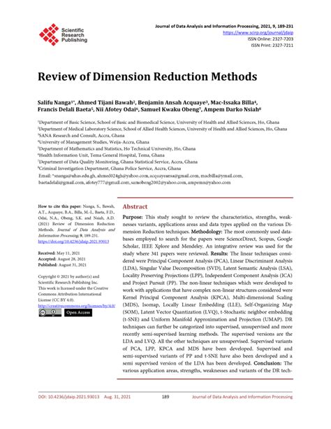 Pdf Review Of Dimension Reduction Methods Jdaip 2021083016105875