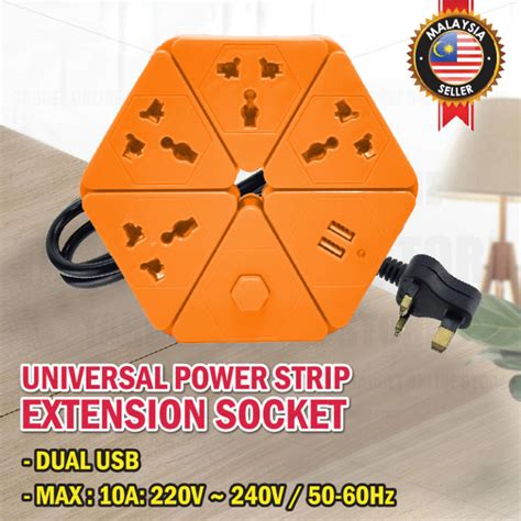 Universal Multi Switch Socket Extension Power Adapter Dual USB 2500W Soket Penyambung Lazada