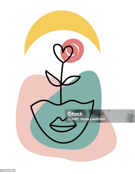 미니멀 한 추상적 인 여성의 얼굴 얼굴과 사랑의 새싹포스터 현대 트렌디 한 스타일로 기하학적 모양의 추상적 인 현대 콜라주