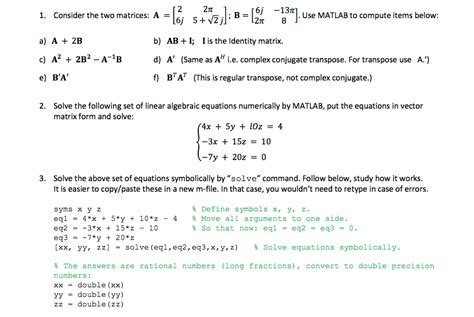 Solved Consider The Two Matrices A 2 2pi 6j 5