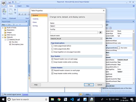 how to repeat header row of tablix table on each page in report