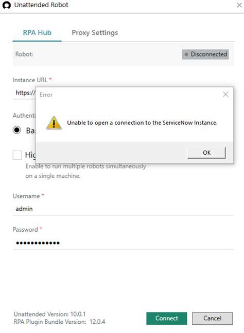 Solved Unable To Open A Connection To The Servicenow Inst Servicenow Community